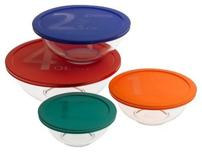 Pyrex Smart Essentials 8-Piece Mixing Bowl Set with Colored Lids ...