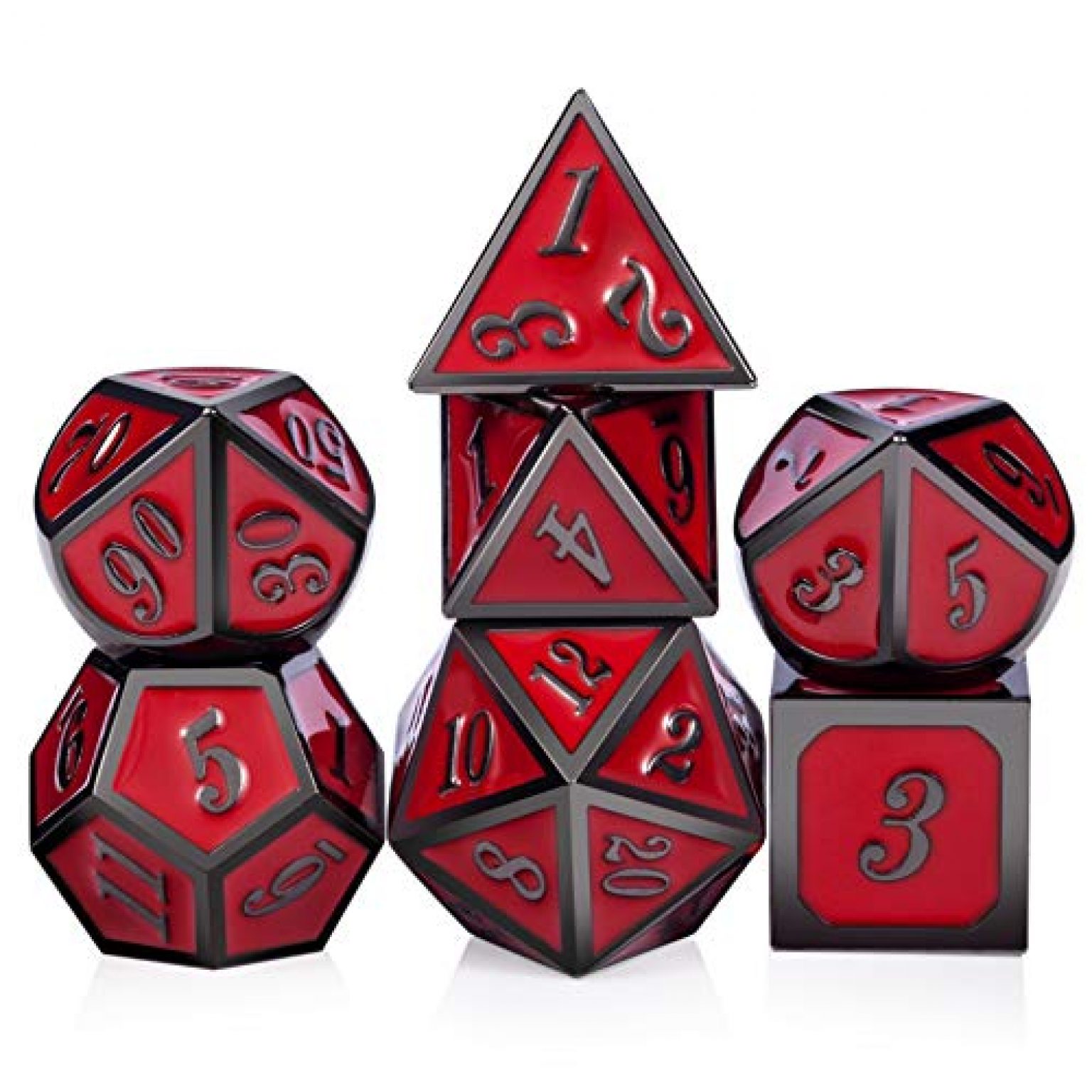 Red D&D Game Dice,7 die Polyhedral Metal Dice with Gift Velvet Pouch ...