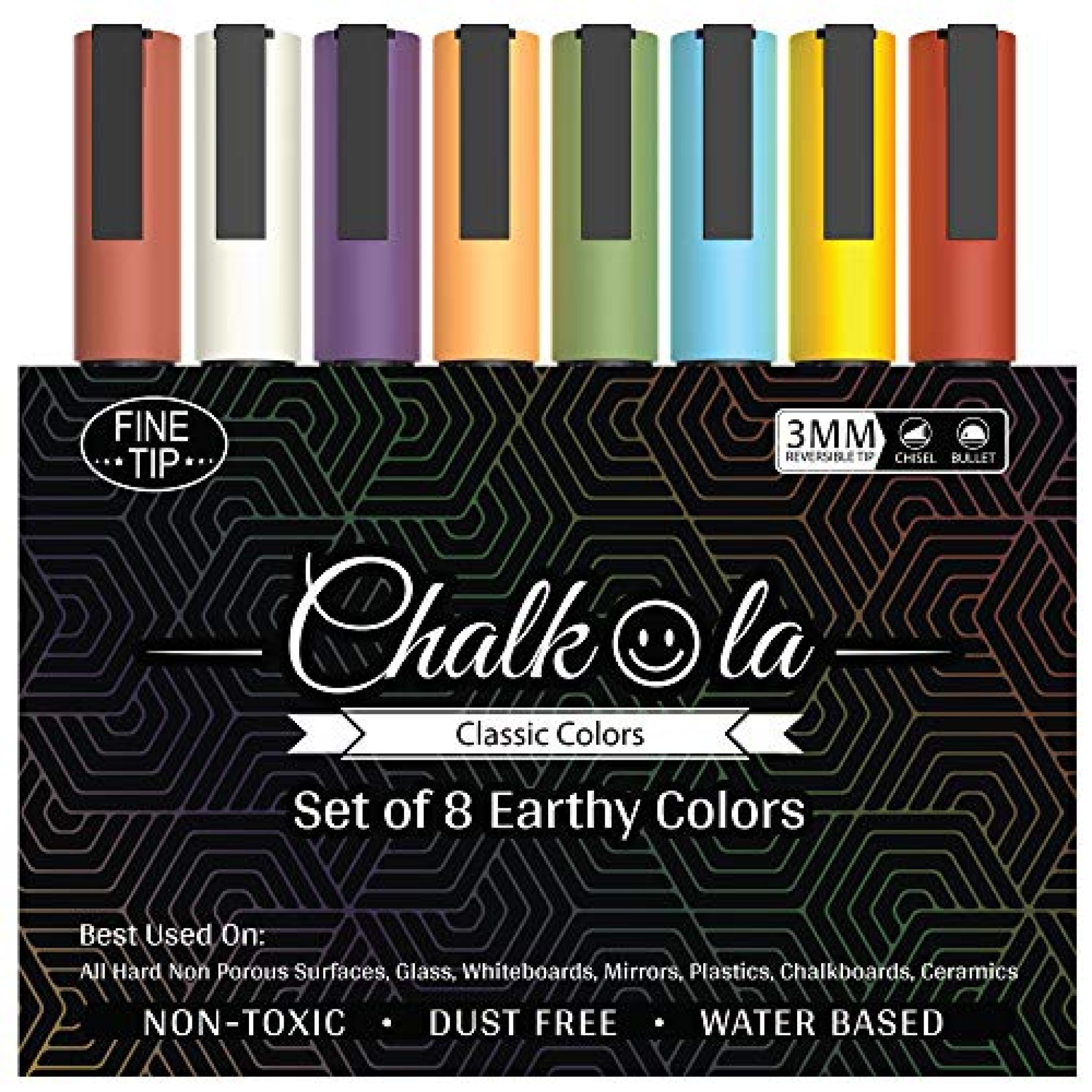 Chalkola 3mm Fine Tip Chalkboard Chalk Markers (8 Pack) Classic Earth ...