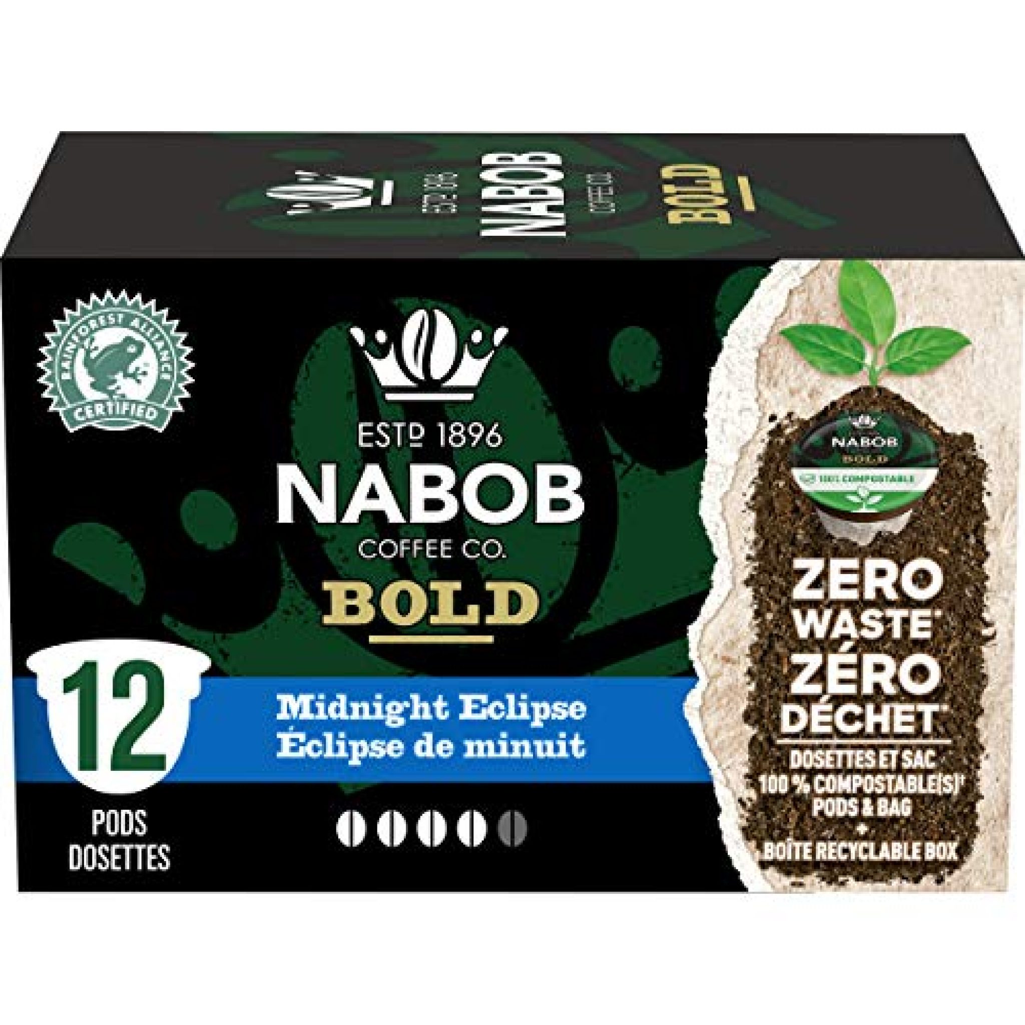 Nabob Bold Midnight Eclipse Coffee 100% Compostable Pods, 6 Boxes of 12 ...