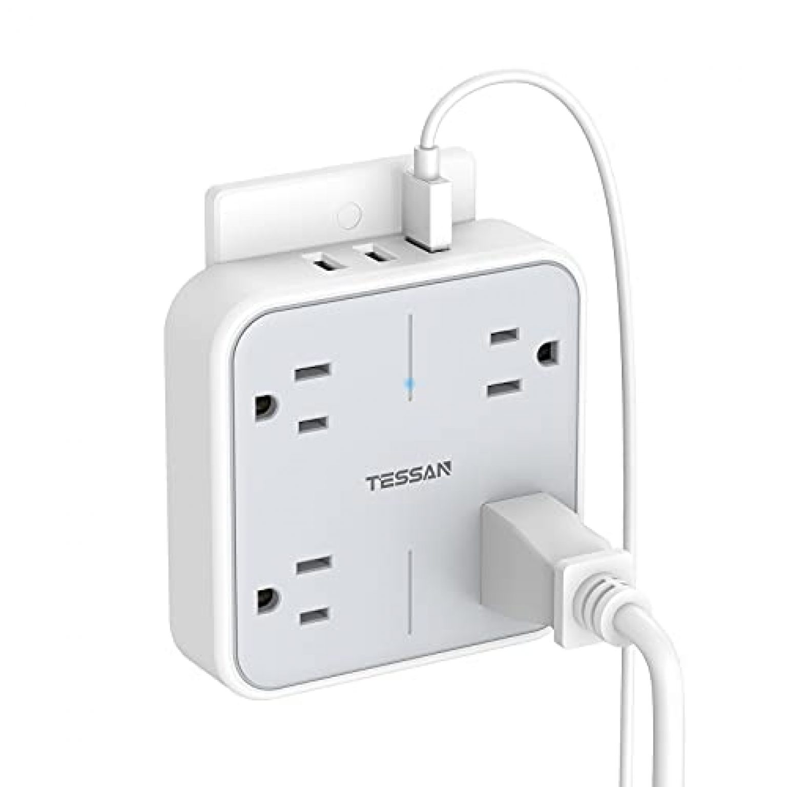 TESSAN Electrical Plug Extender with 4 Wall Outlet Splitter with USB ...