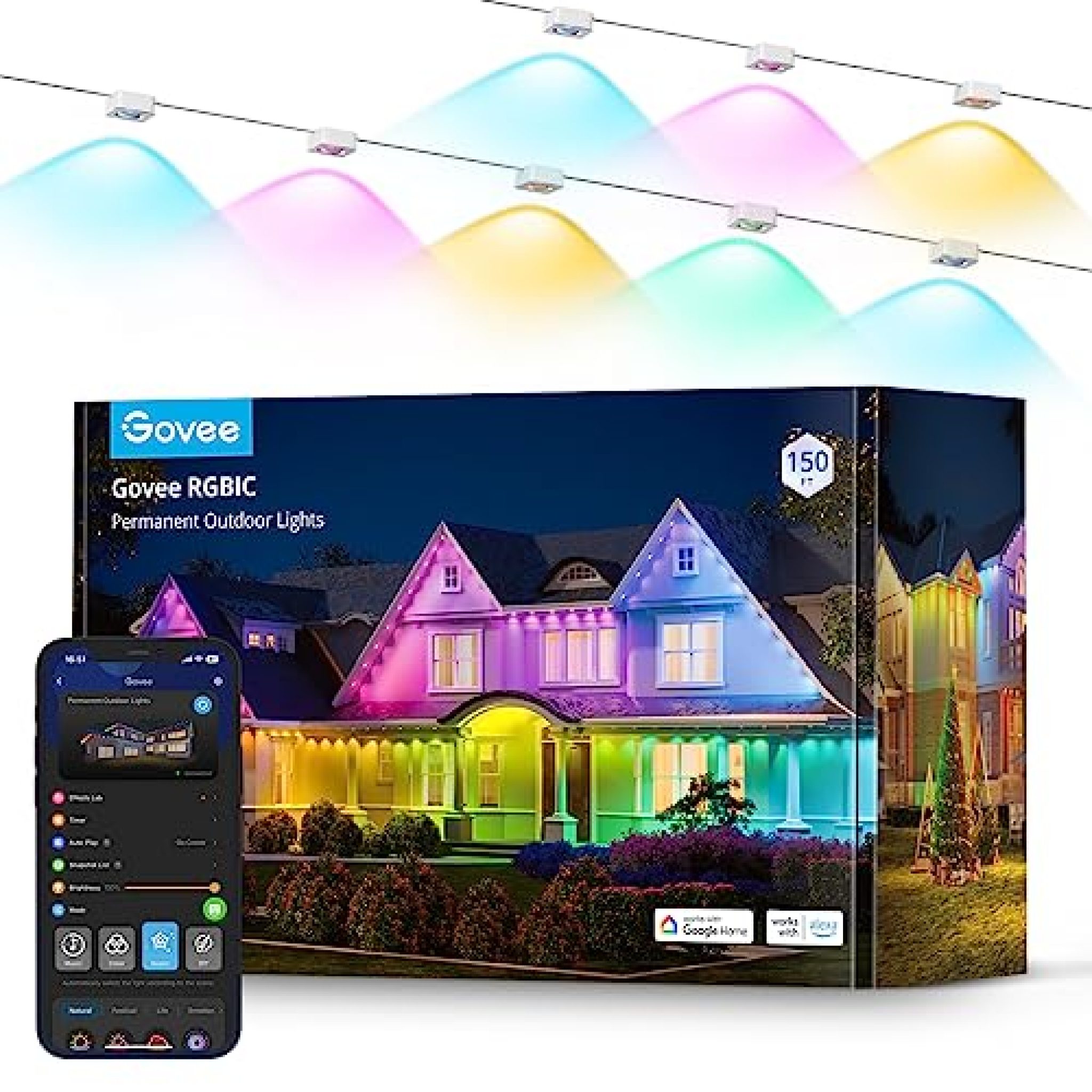 Govee Permanent Outdoor Lights, Smart RGBIC with 72 Scene Modes, 150ft ...